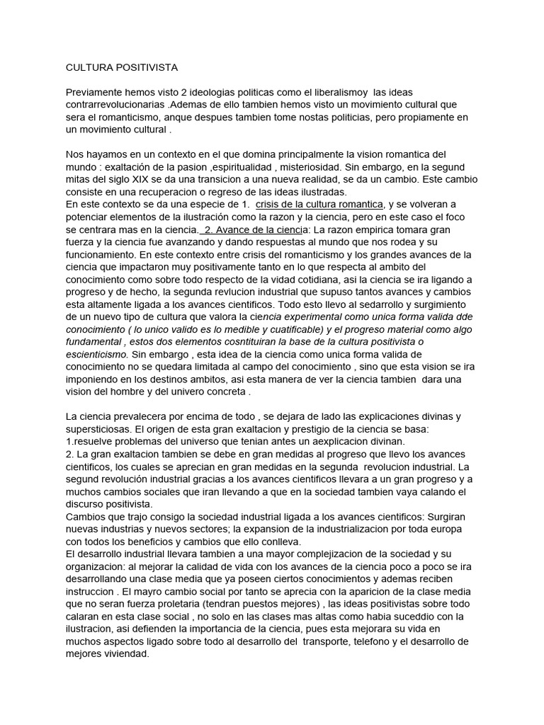 Cultura Positivista | PDF | Sociología | Eugenesia