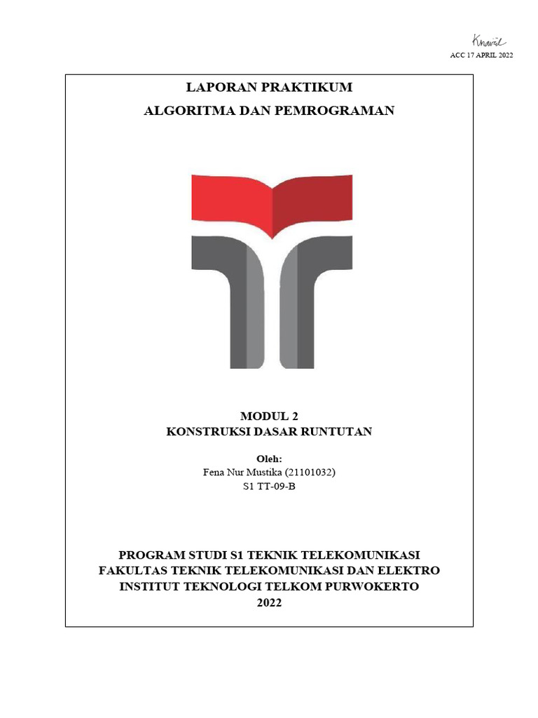 Laporan Praktikum Algoritma Dan Pemrograman Modul 2 Konstruksi Dasar Runtutan Modul 3 Konstruksi ...
