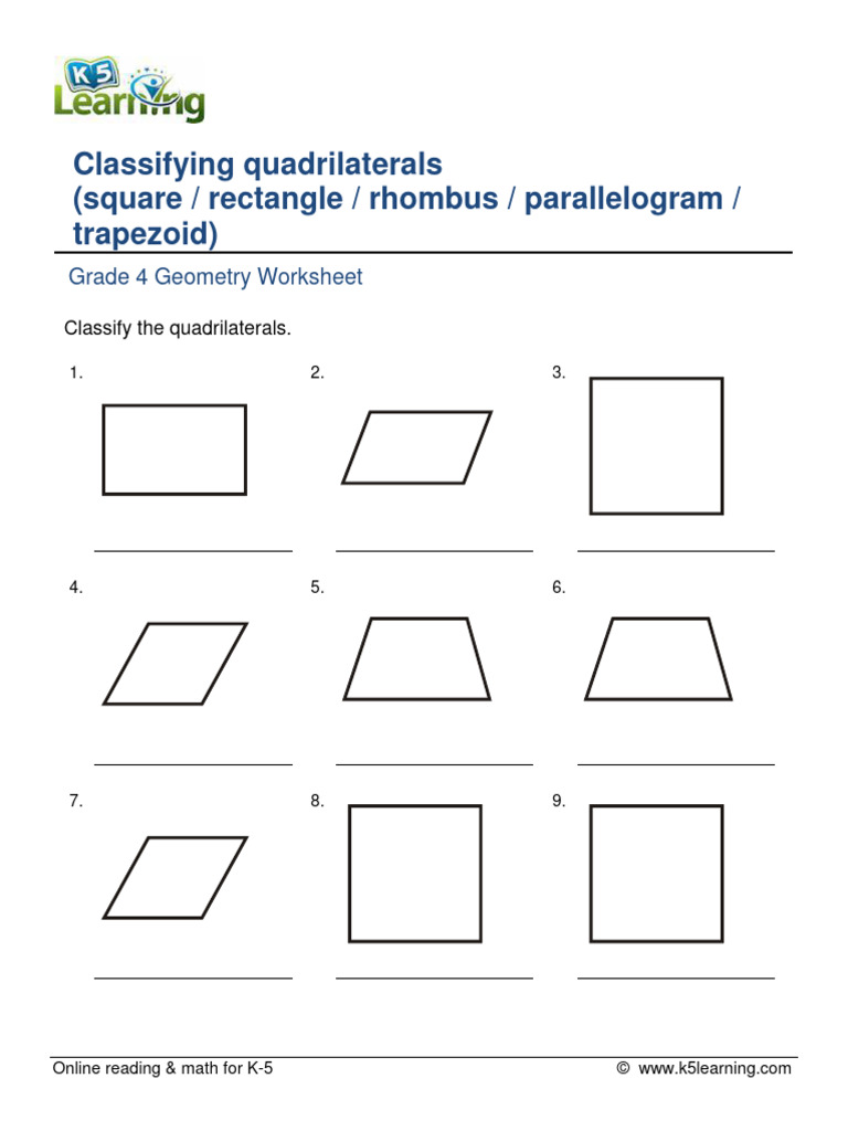 Grade 4 Geometry Classifying Quadrilaterals D | PDF | Science ...