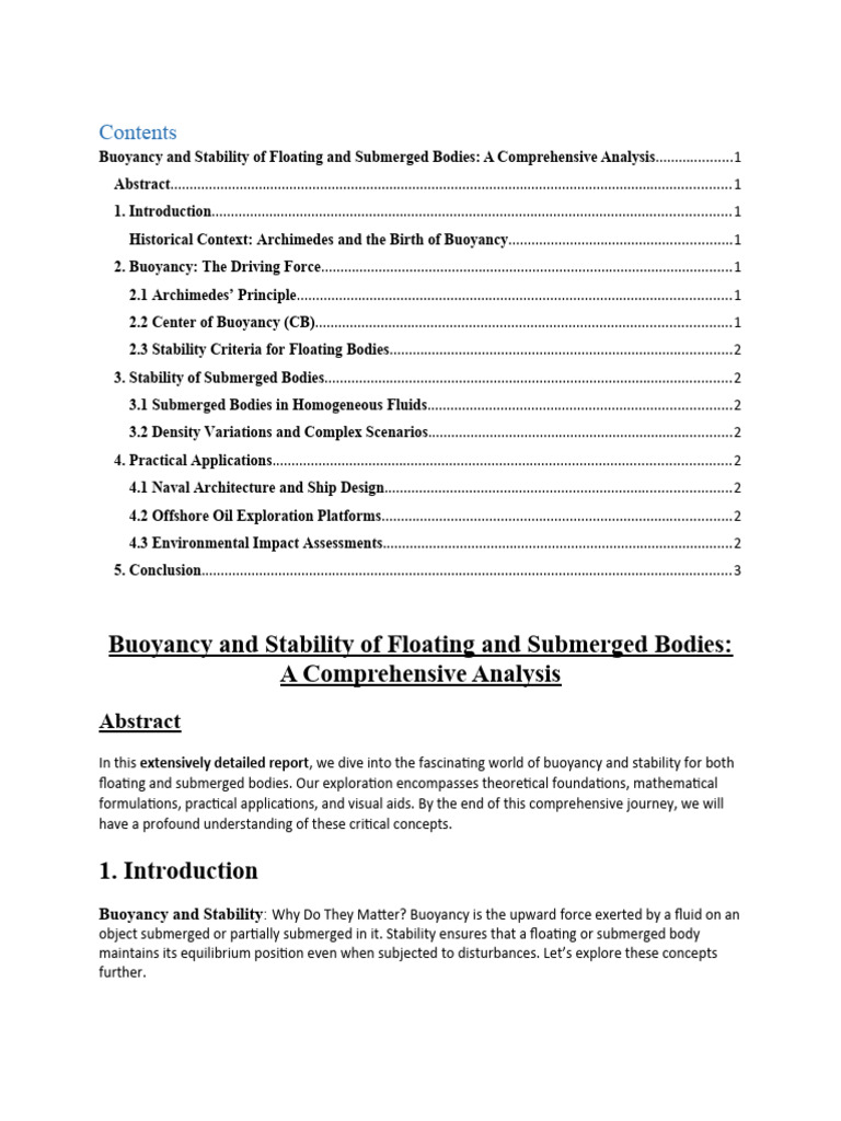 Buoyancy and Stability of Floating and Submerged Bodies | PDF | Buoyancy | Center Of Mass