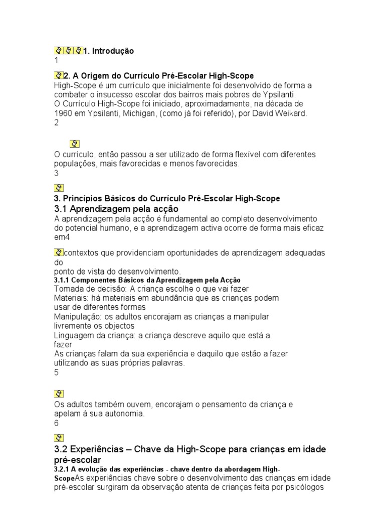 Modelo Curricular High Scope | PDF | Pré-escola | Aprendizado