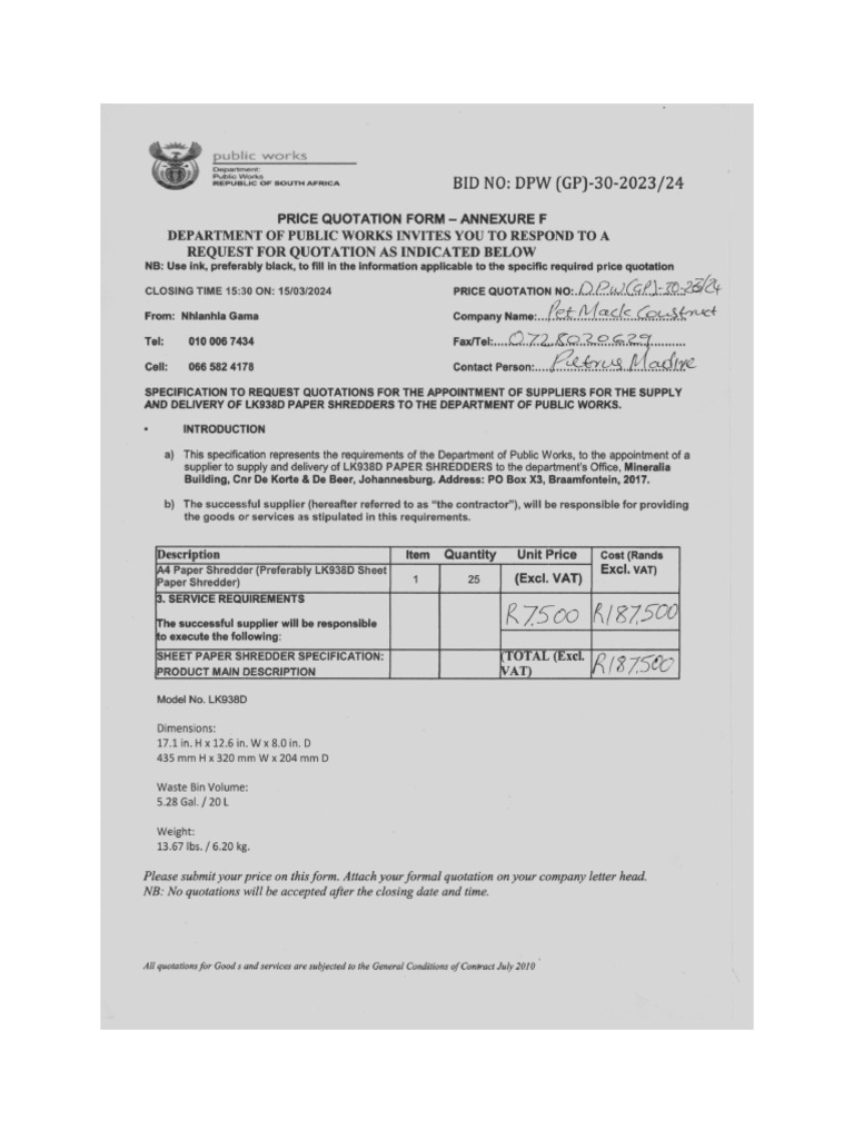 Public Works Bit Form | PDF