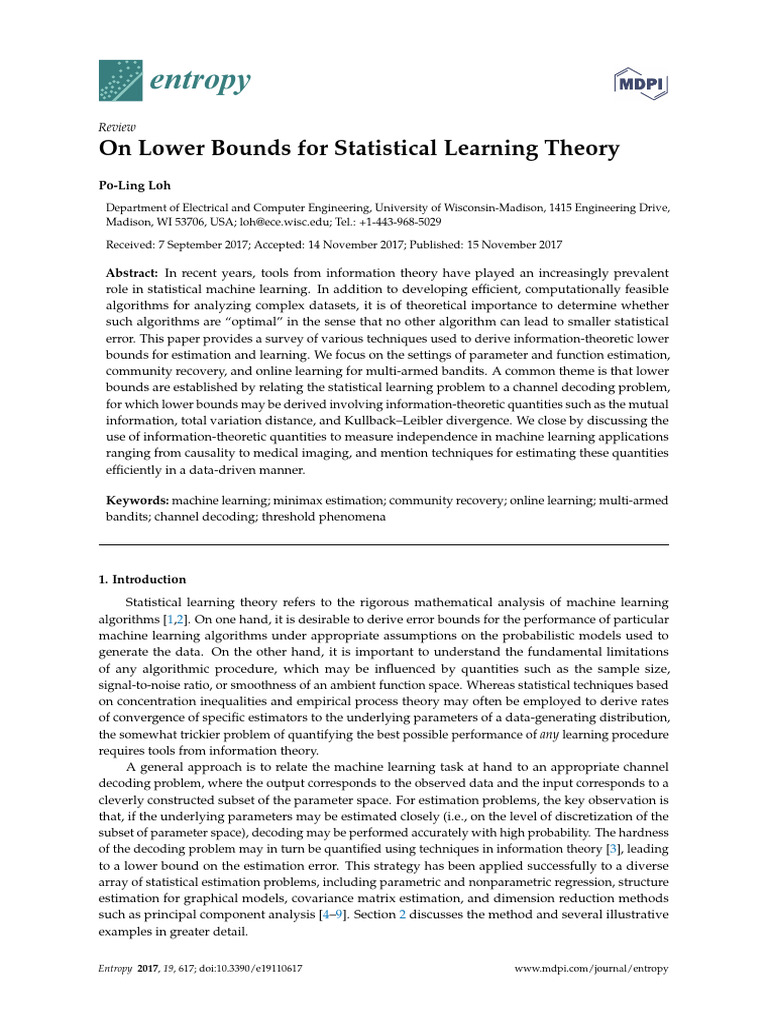 On Lower Bounds For Statistical Learning Theory | PDF | Statistics | Machine Learning