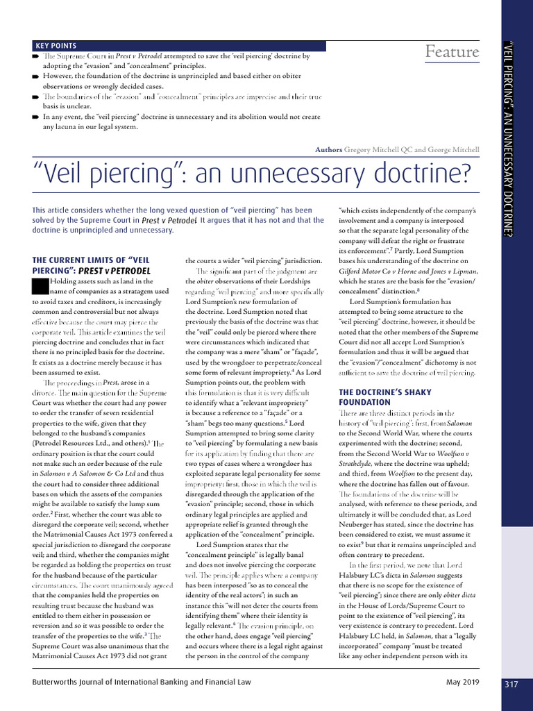 "Veil Piercing" An Unnecessary Doctrine | PDF | Telecommunications