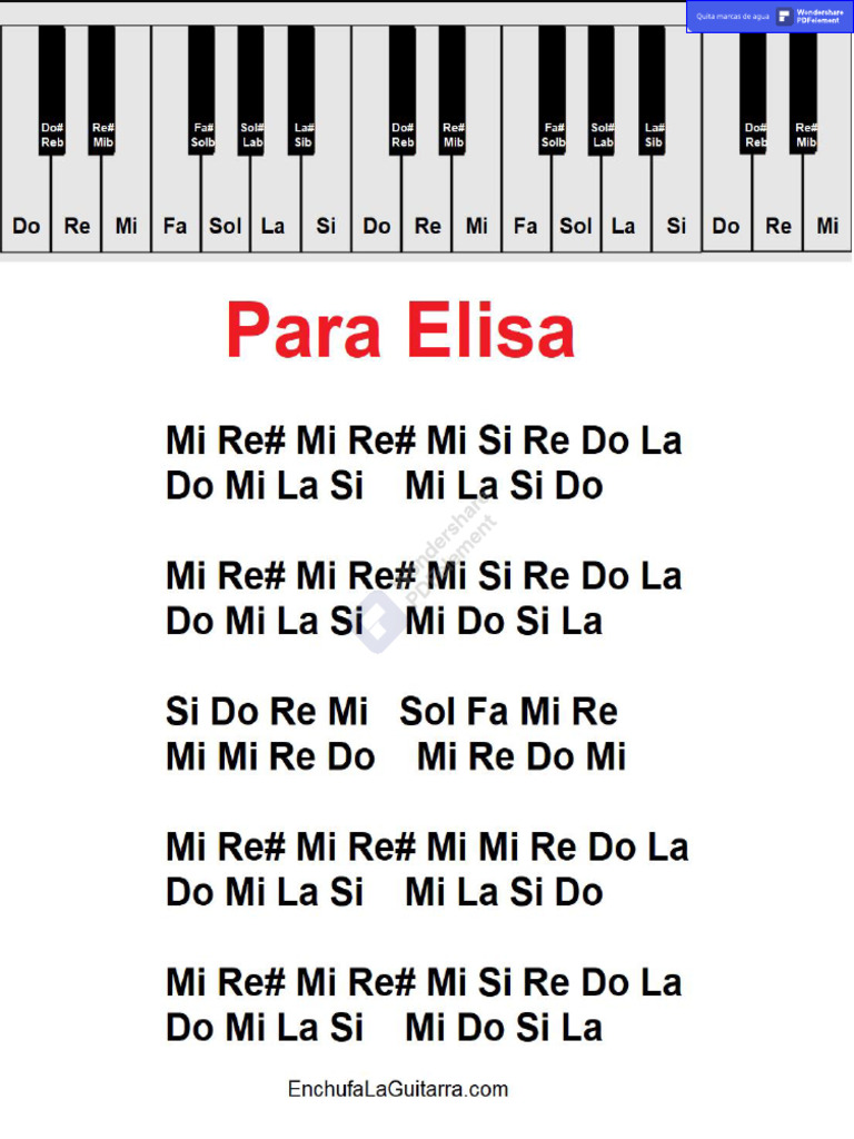 Para Elisa Beethoven Notas Piano Facil Principiantes | PDF
