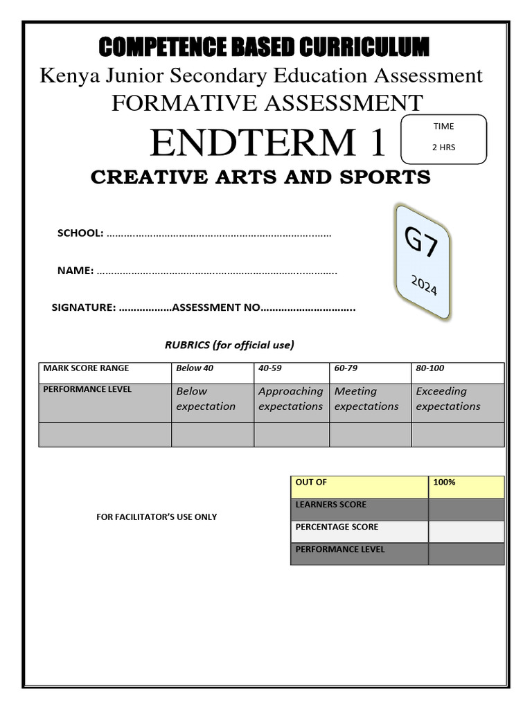2138 Grade 7 Creative Arts and Sports End of Term 1 Exam 2024 PDF Format | PDF | Behavior ...