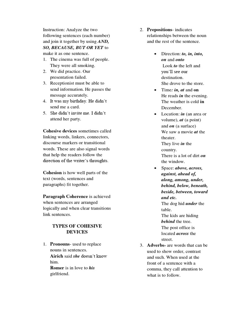 Hand Outs Cohesive Devices PDF | PDF | Adverb | Languages