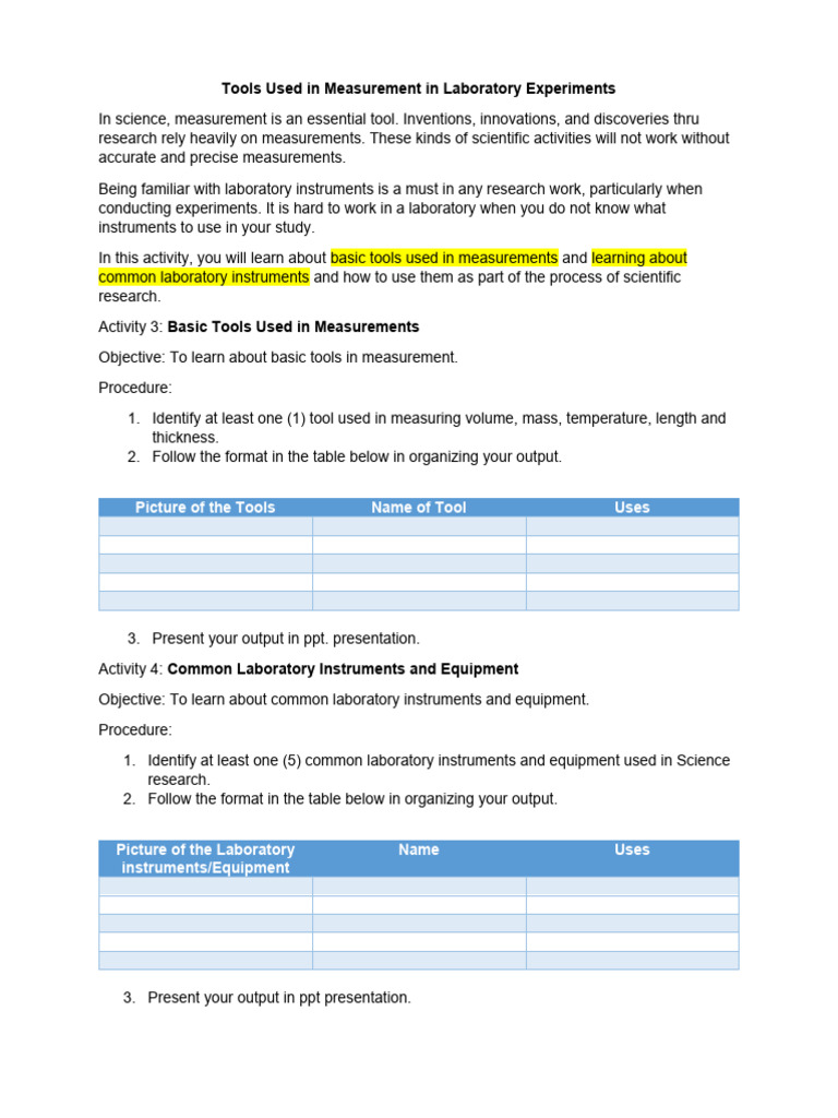 Activity 1 2 For Tools Used in Measurement | PDF