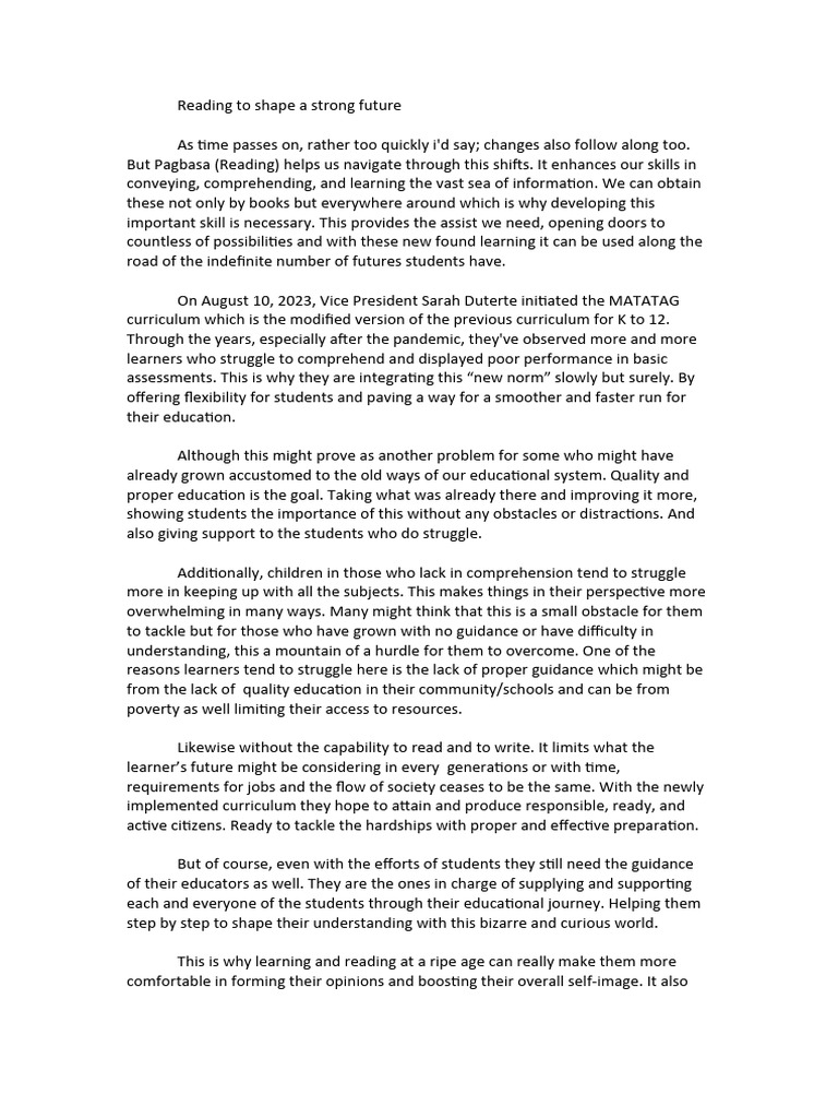 Reading To Shape A Strong Future | PDF | Learning | Reading Comprehension