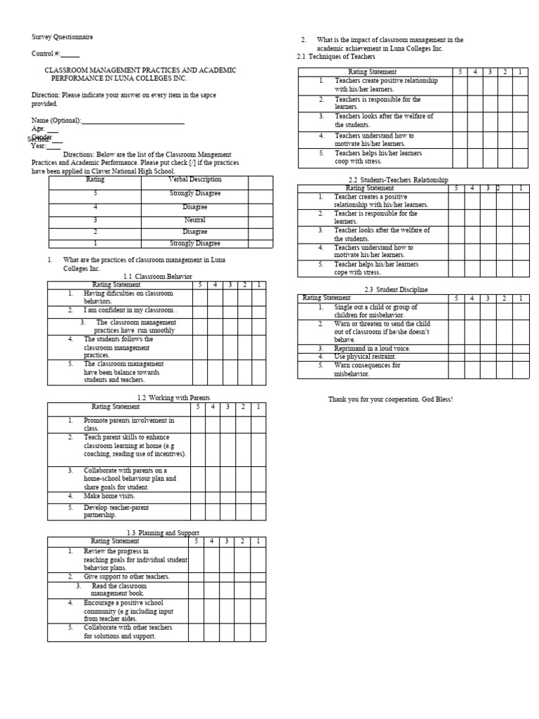 Reymark Castro - Survey Form. | PDF | Classroom Management | Teachers