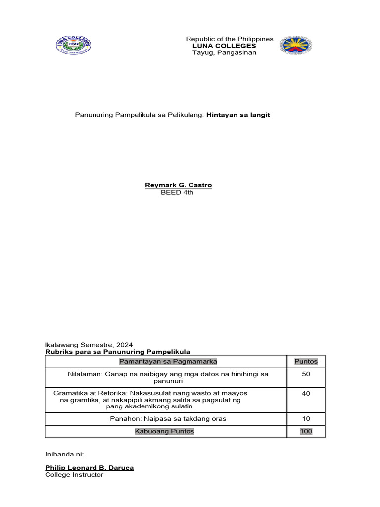 Castro, Reymark G - Hintayan-ng-Langit | PDF