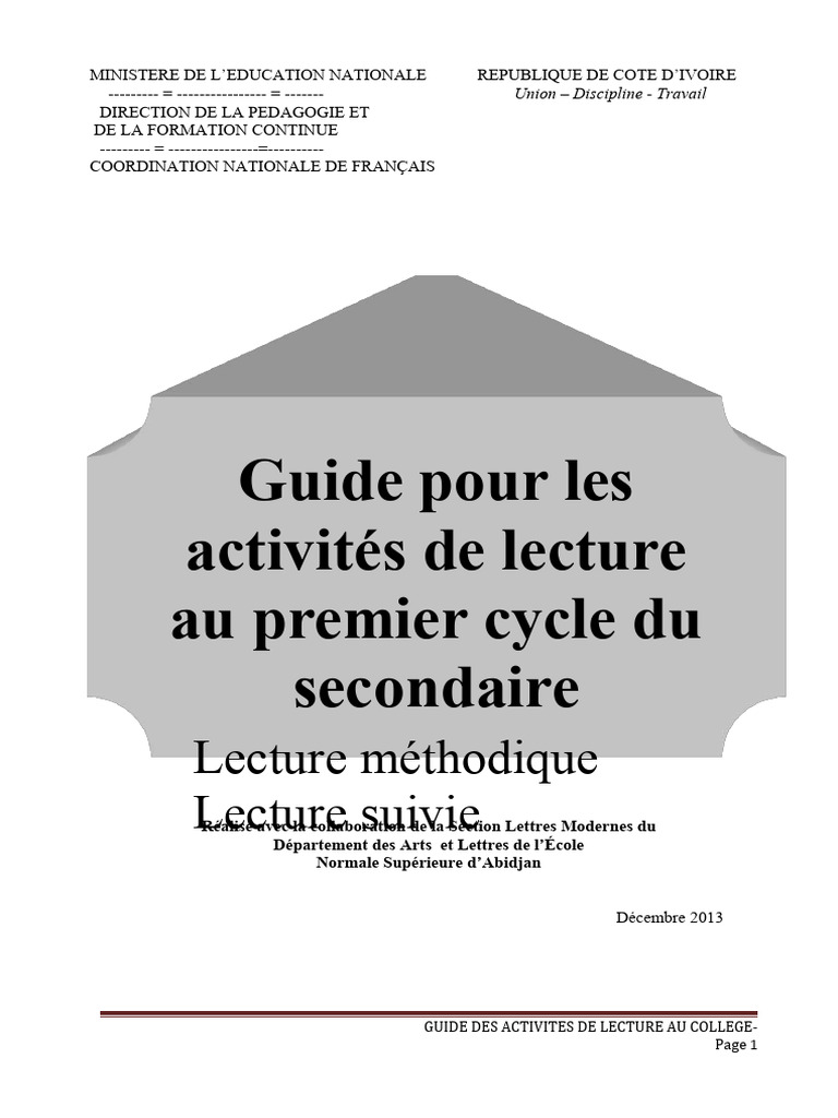 Guide des Activités de Lecture au Collège | PDF | Enseignement ...