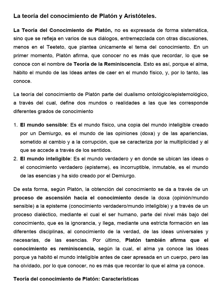 Teoría del Conocimiento de Platón | PDF | Conocimiento | Platón