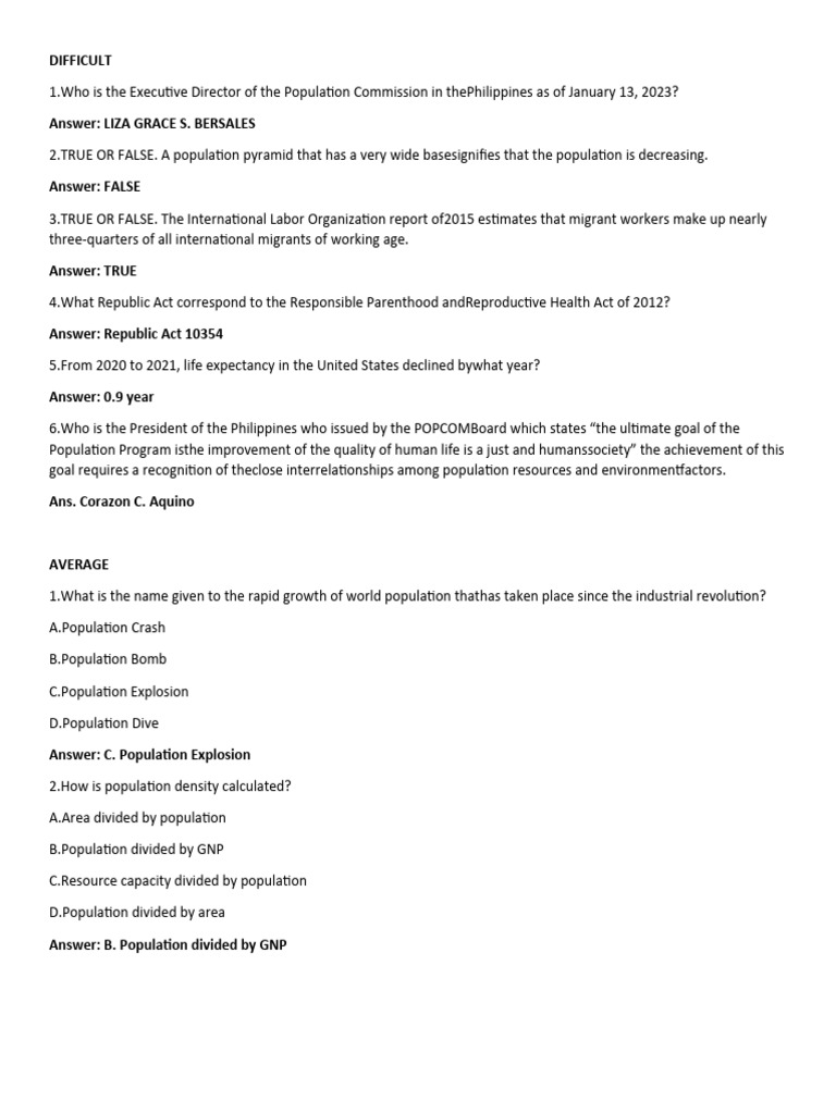 AP Pop Quiz 2024 | PDF | Population | Demography