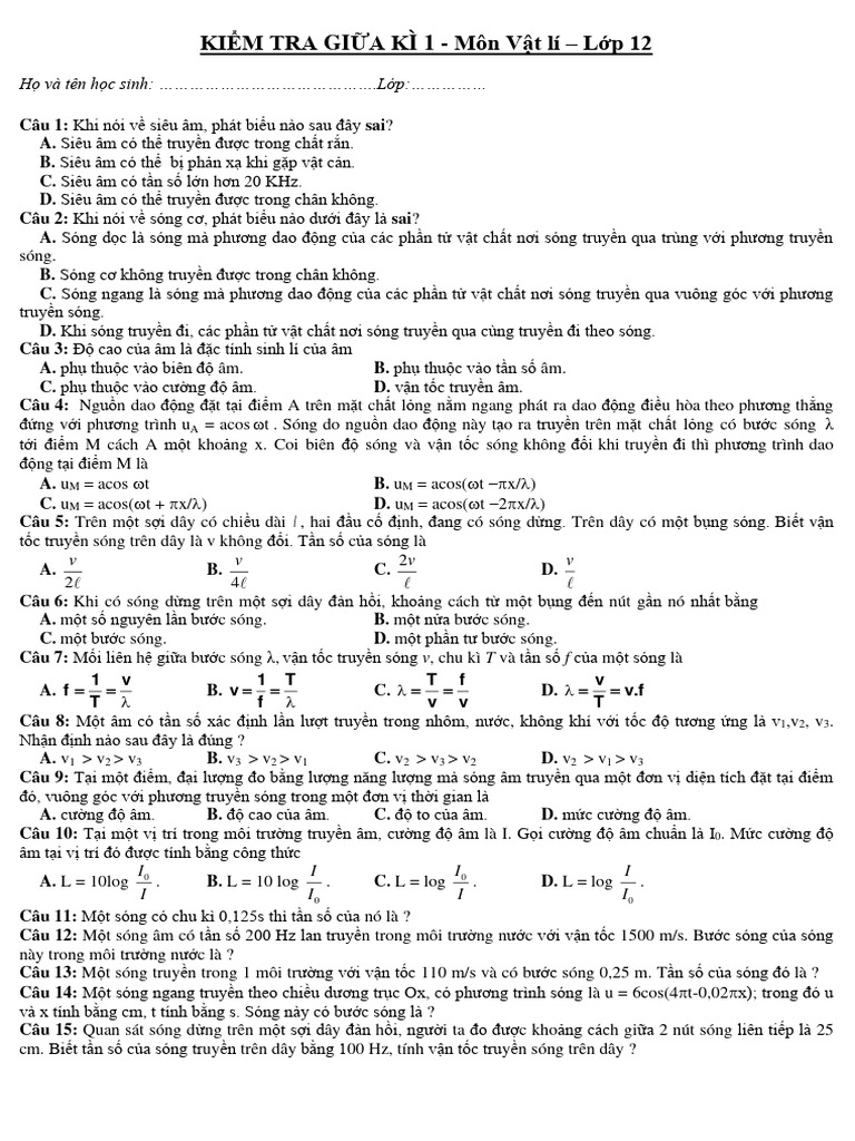 Kiểm tra giữa kì 1 - 12D | PDF