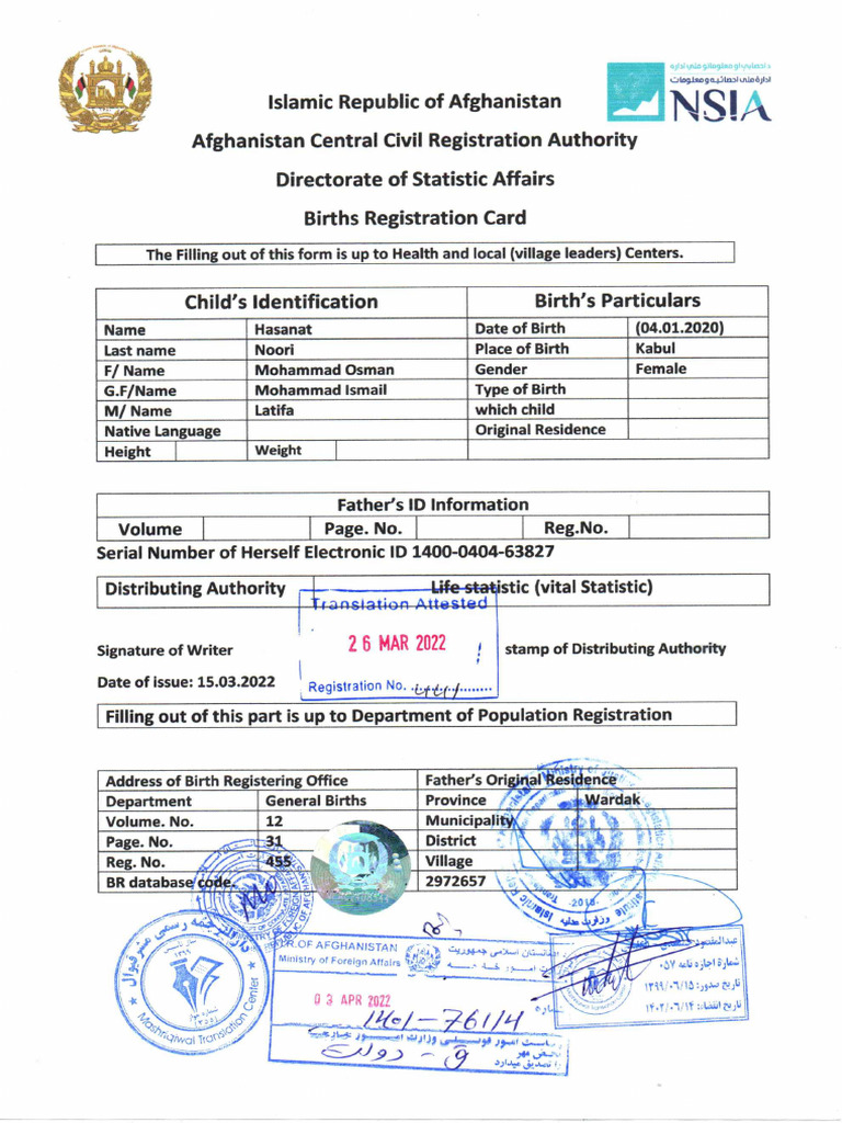 Hasanat Birth Certificate | PDF