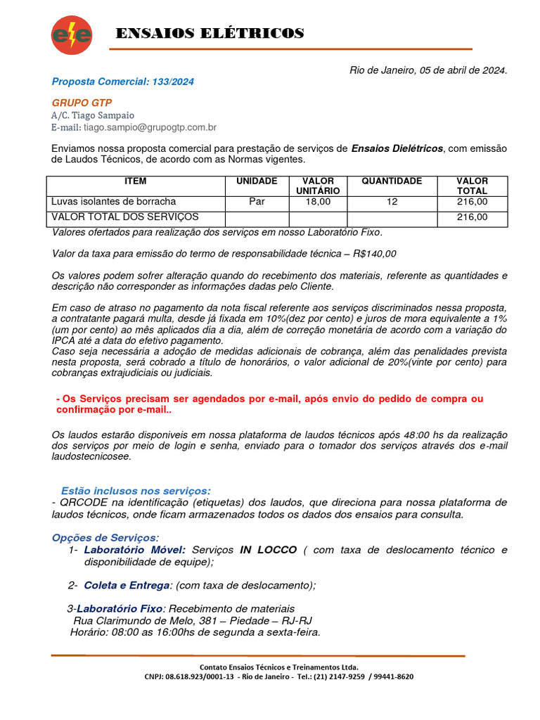Ee Ensaios Elétricos Proposta Comercial 132 2024 Pdf