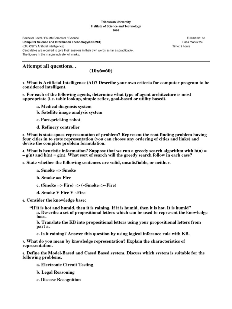 Artificial Intelligence 2068 Questionpaper | PDF | Artificial Intelligence | Intelligence (AI ...
