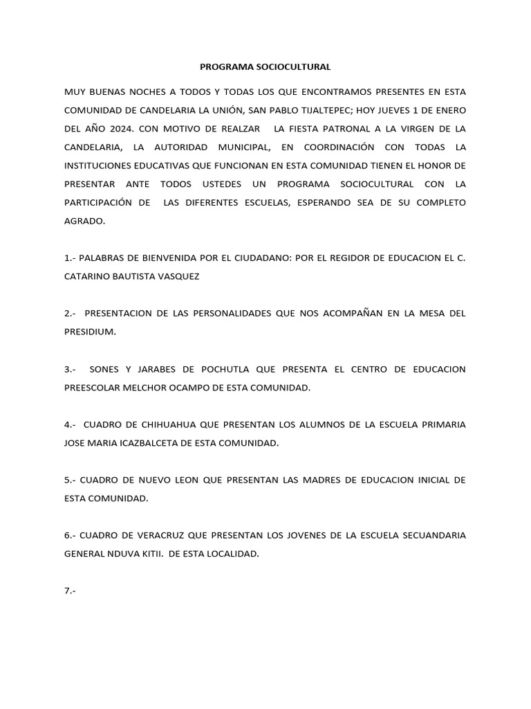 Programa Sociocultural | PDF