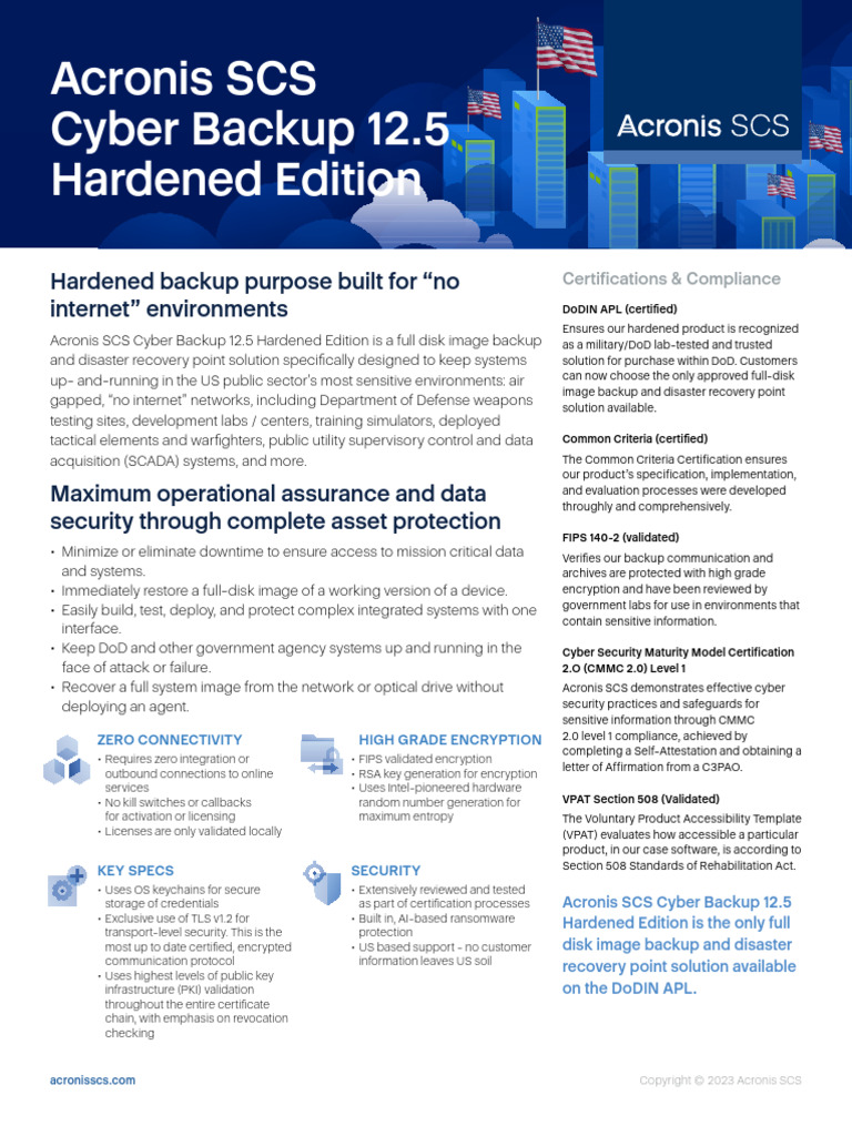 Data Sheet Acronis SCS Cyber Backup 12.5 Hardened Edition EN US 230627 | PDF | Hyper V | Backup