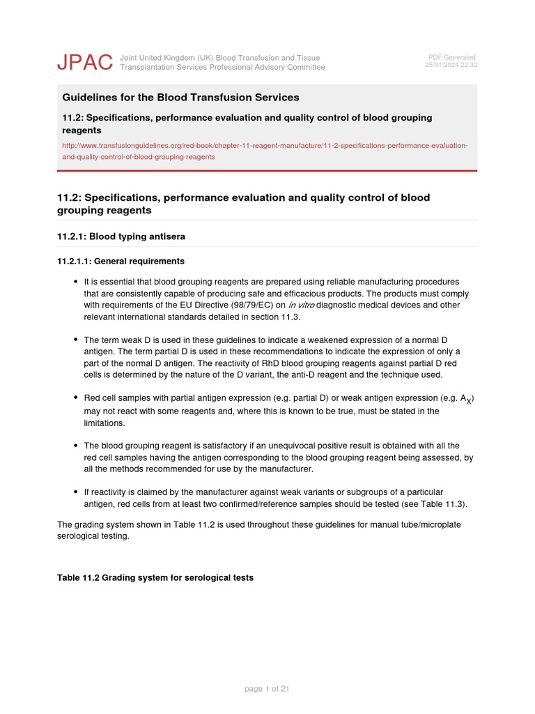 11 2 Specifications Performance Evaluation and Quality Control of Blood ...