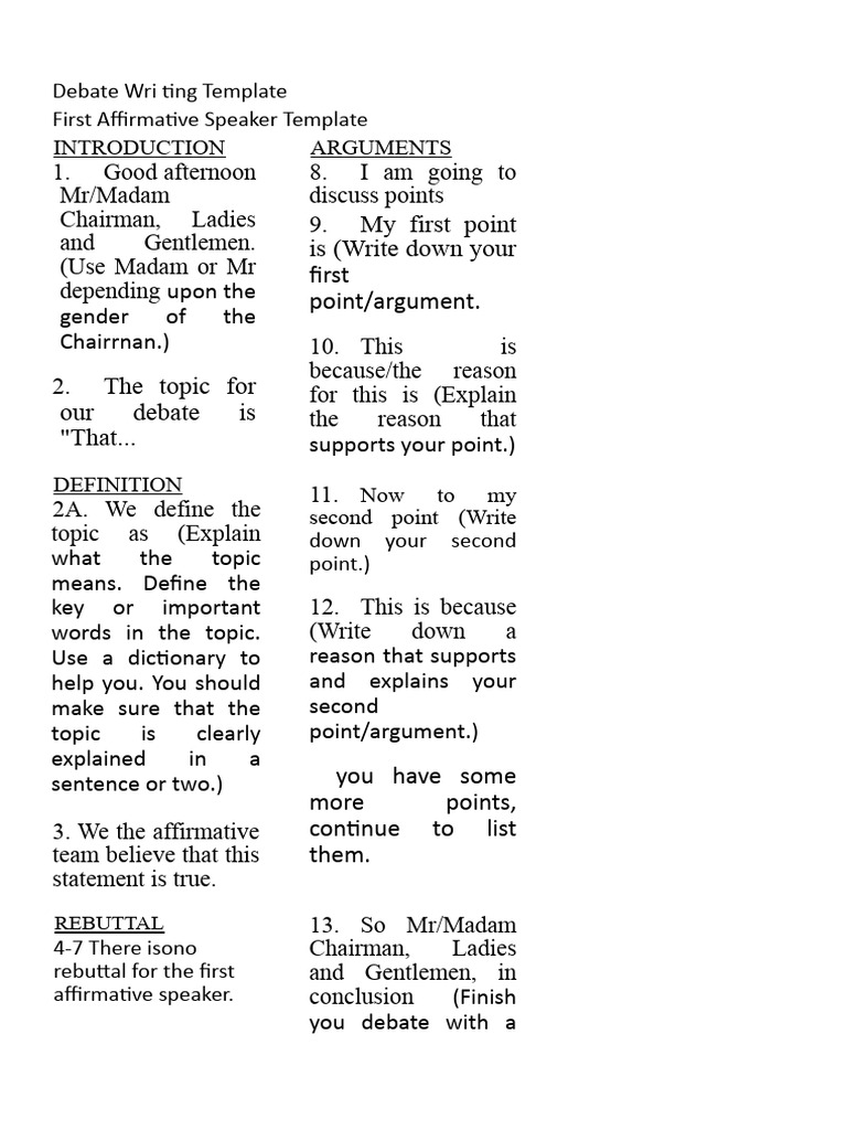 Debate Writing Template PDF | PDF | Argument | Logic