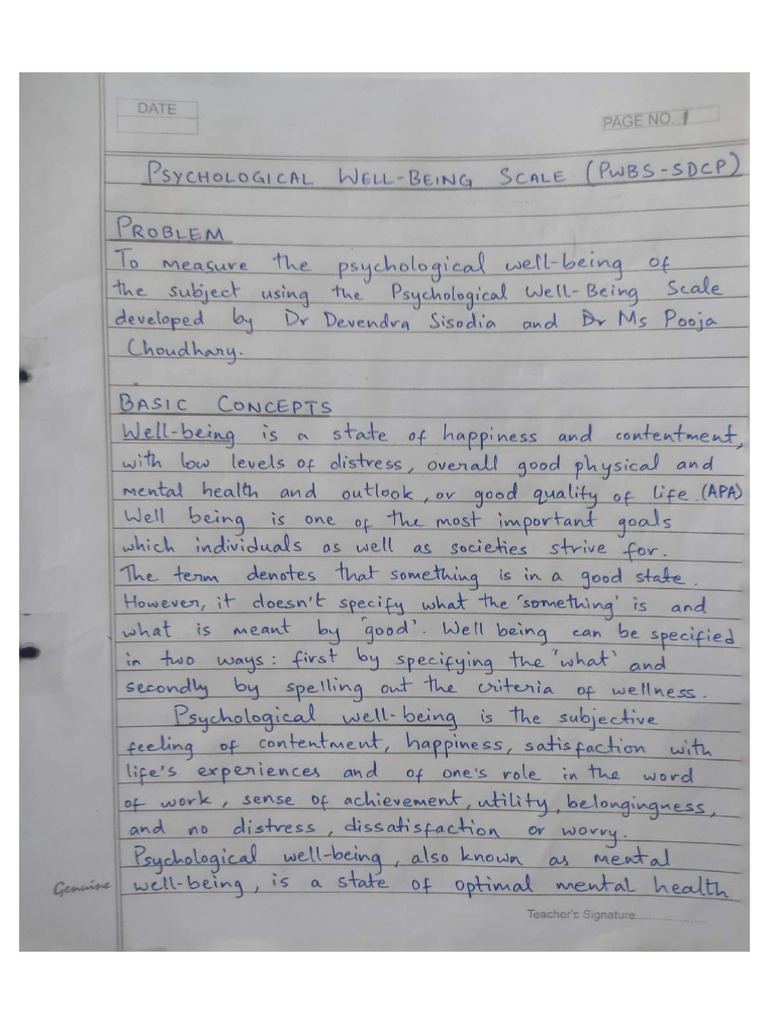 Psychological Well Being Scale Compressed | PDF