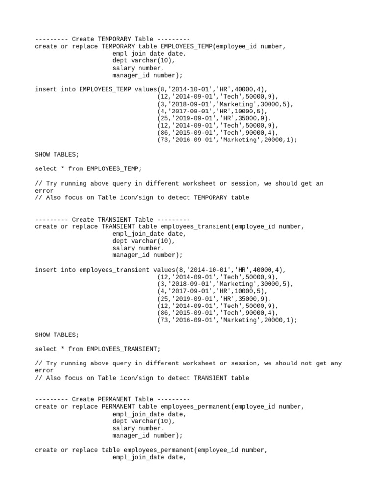 Transient vs Temporary Tables in SQL | PDF | Databases | Data ...
