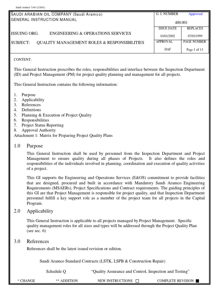 0400 - 001 Quality System Responsibilities | PDF | Project Management ...