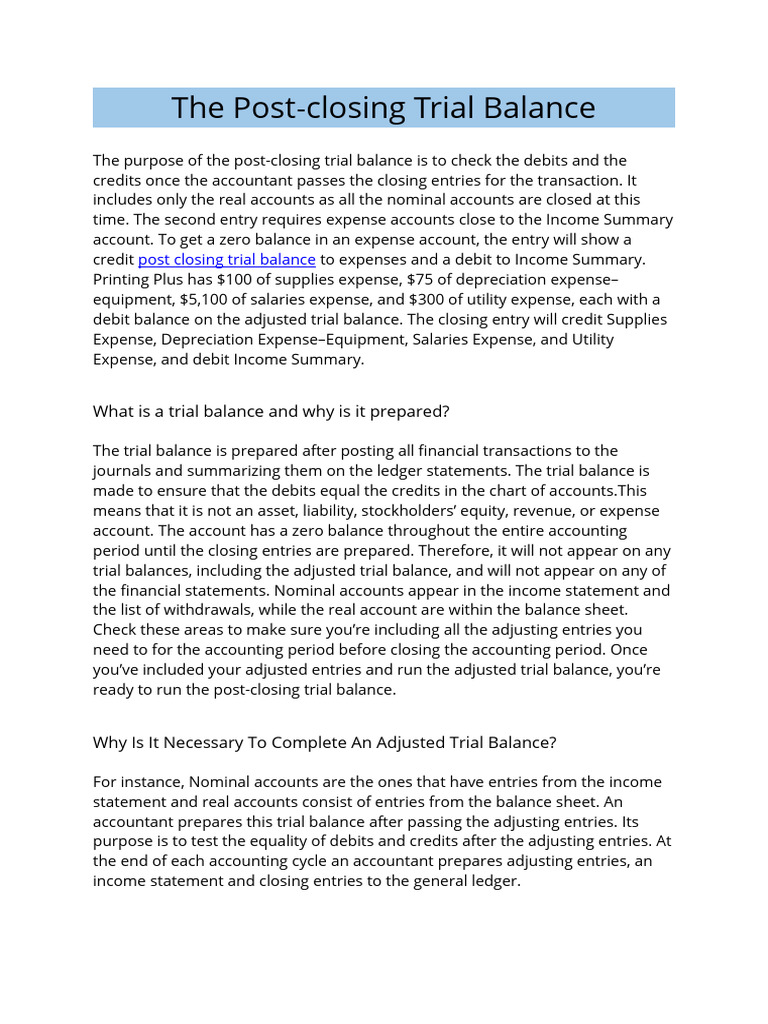 The Post of Trial Balance (Bing) | PDF | Debits And Credits | Expense