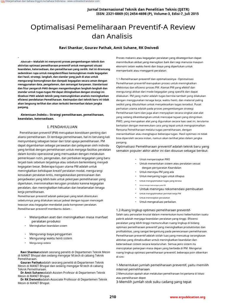 Jurnal 2_Optimization of Preventive Maintenance a Review and Analysis ...