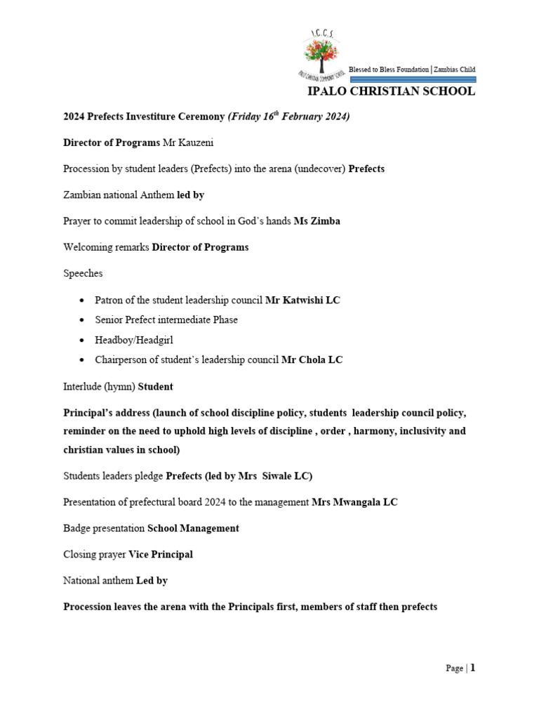 2024 Prefects Orientation and Investiture Ceremony | PDF