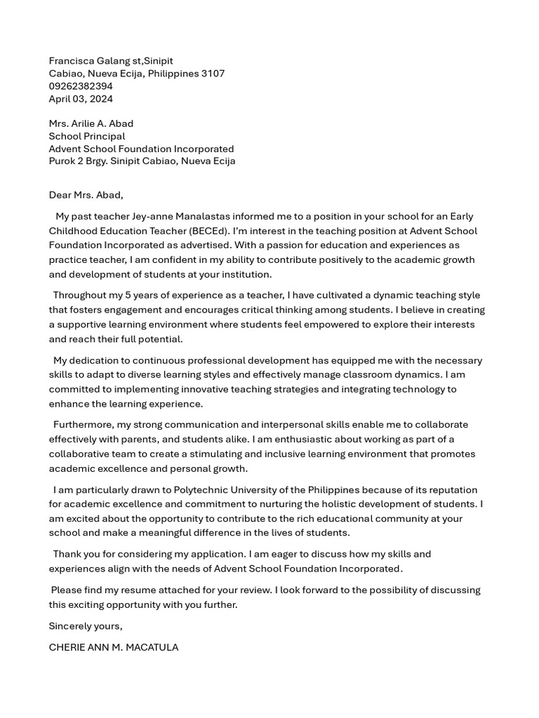 Application Letter | PDF | Wellness