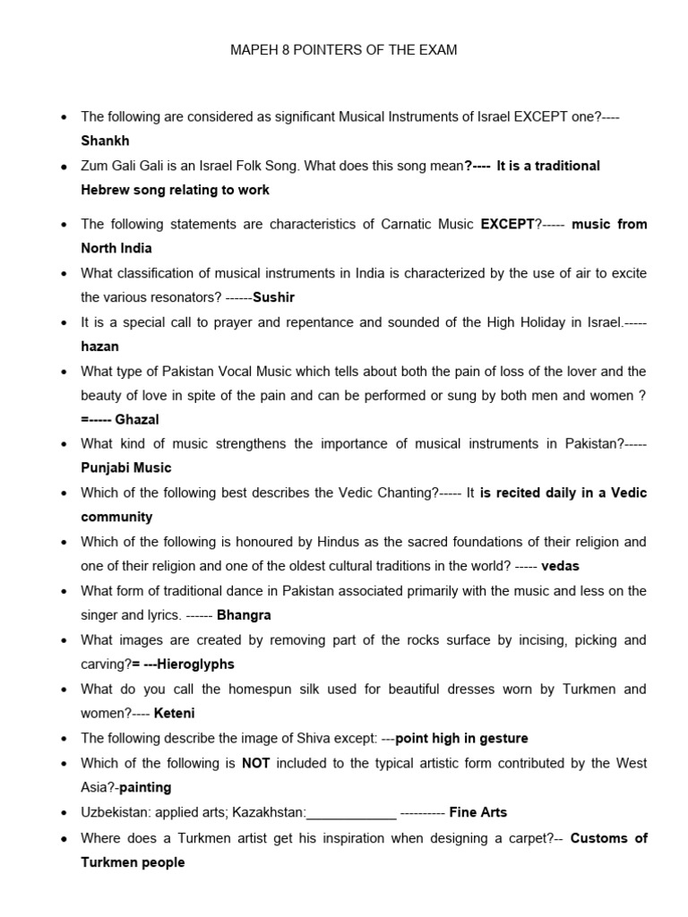 Mapeh 8 Pointers of The Exam | PDF | Vedas