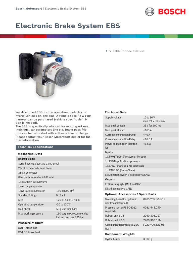 Bosch EBS for Motorsport Applications | PDF | Brake | Transport