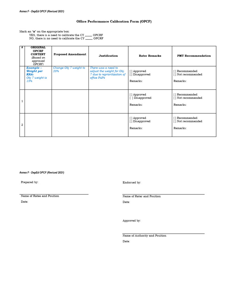 Office Performance Calibration Form | PDF