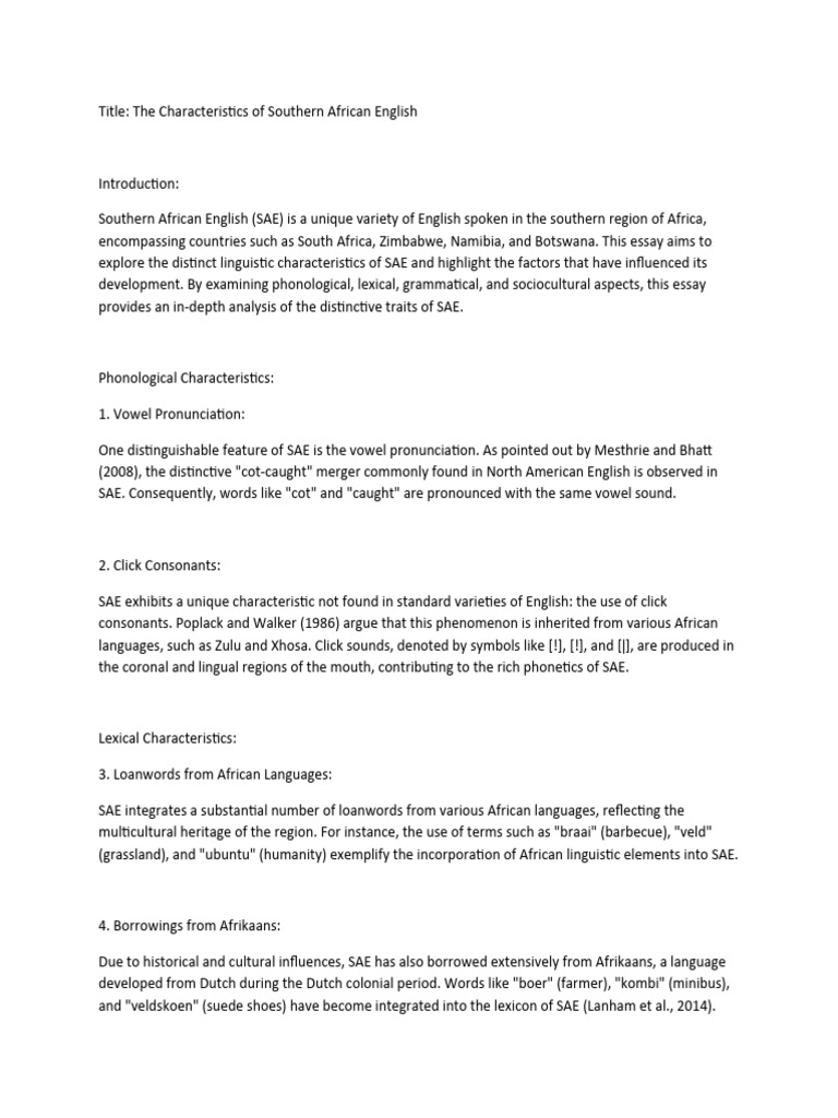 Characteristics of Southern African English | PDF | English Language ...