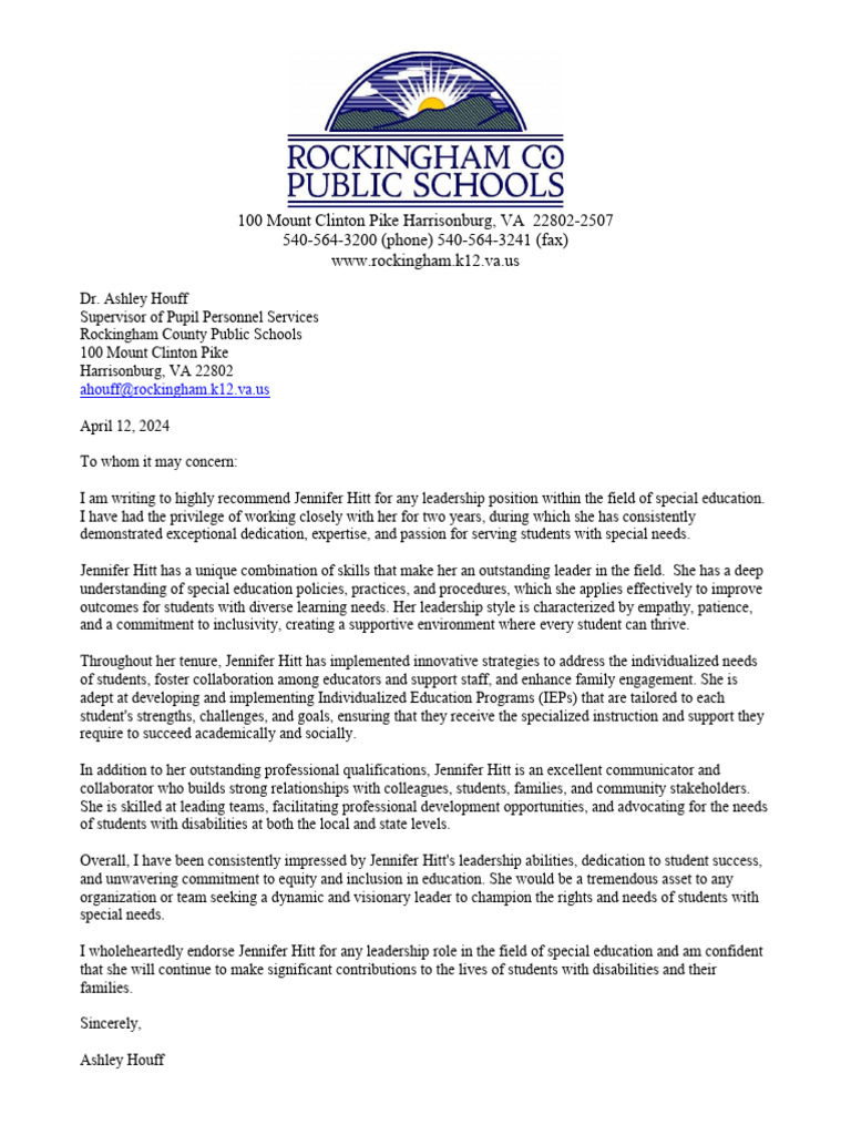 jennifer hitt letter of recommendation | PDF | Leadership | Special ...