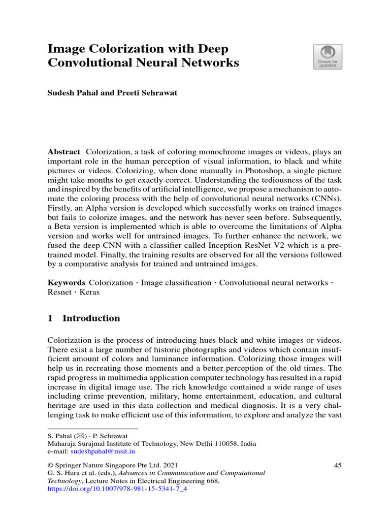 Image Colorization With Deep Convolutional Neural Networks Pdf Artificial Neural Network