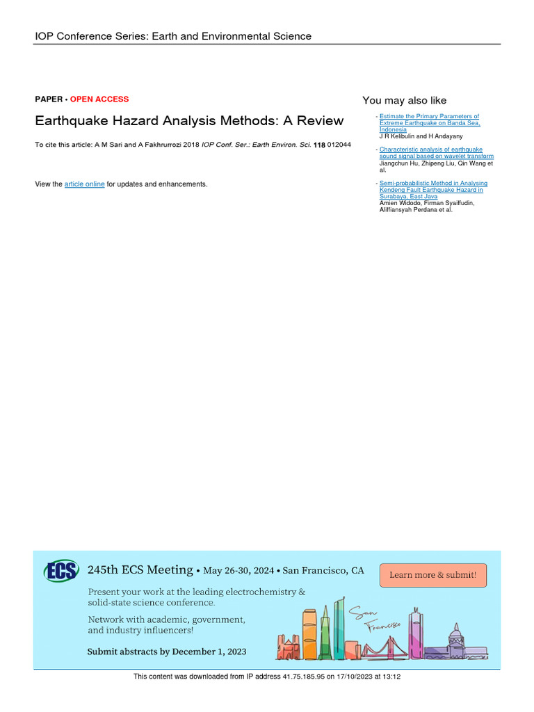 Sari 2018 IOP Conf. Ser. Earth Environ. Sci. 118 012044 | PDF | Earthquakes | Emergency Management