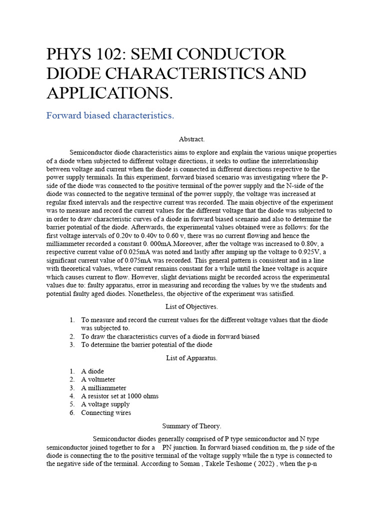 Diode Forward Bias Characteristics Study | PDF | P–N Junction | Diode