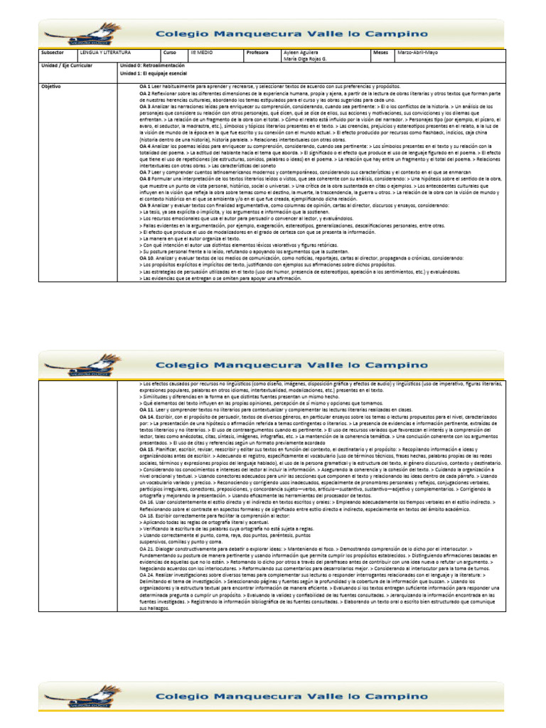 Planificación Segundo Medio U1 2021 | PDF | Evaluación | Autor