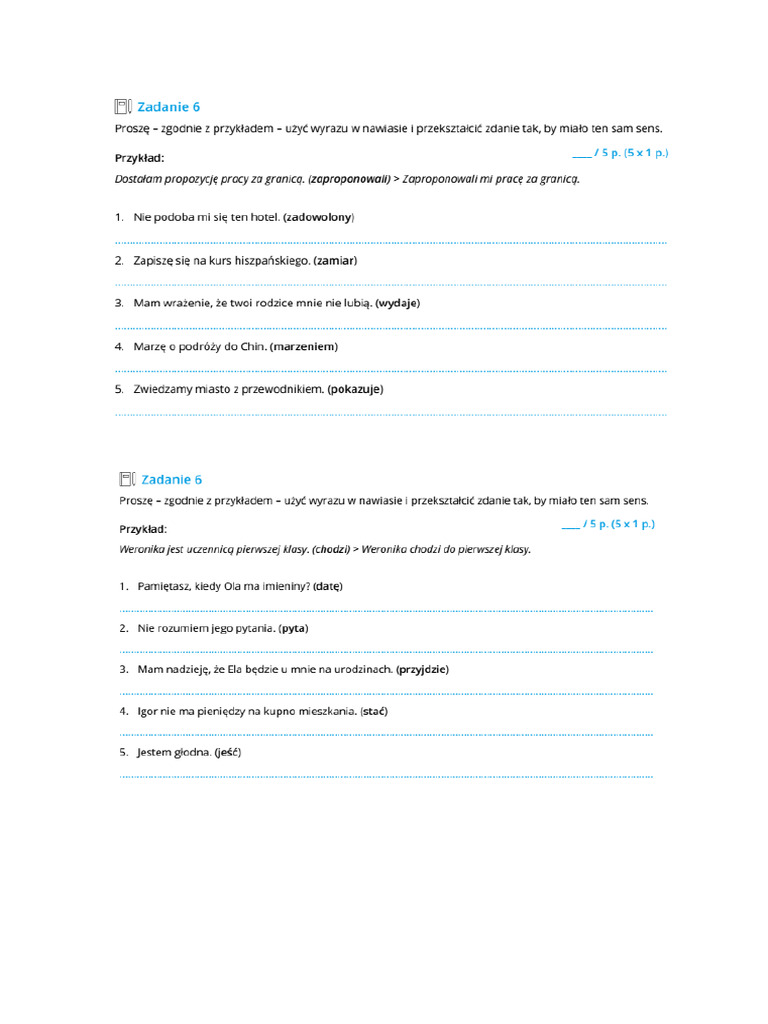 Polski Na B1 - Transformacje 1-4 | PDF