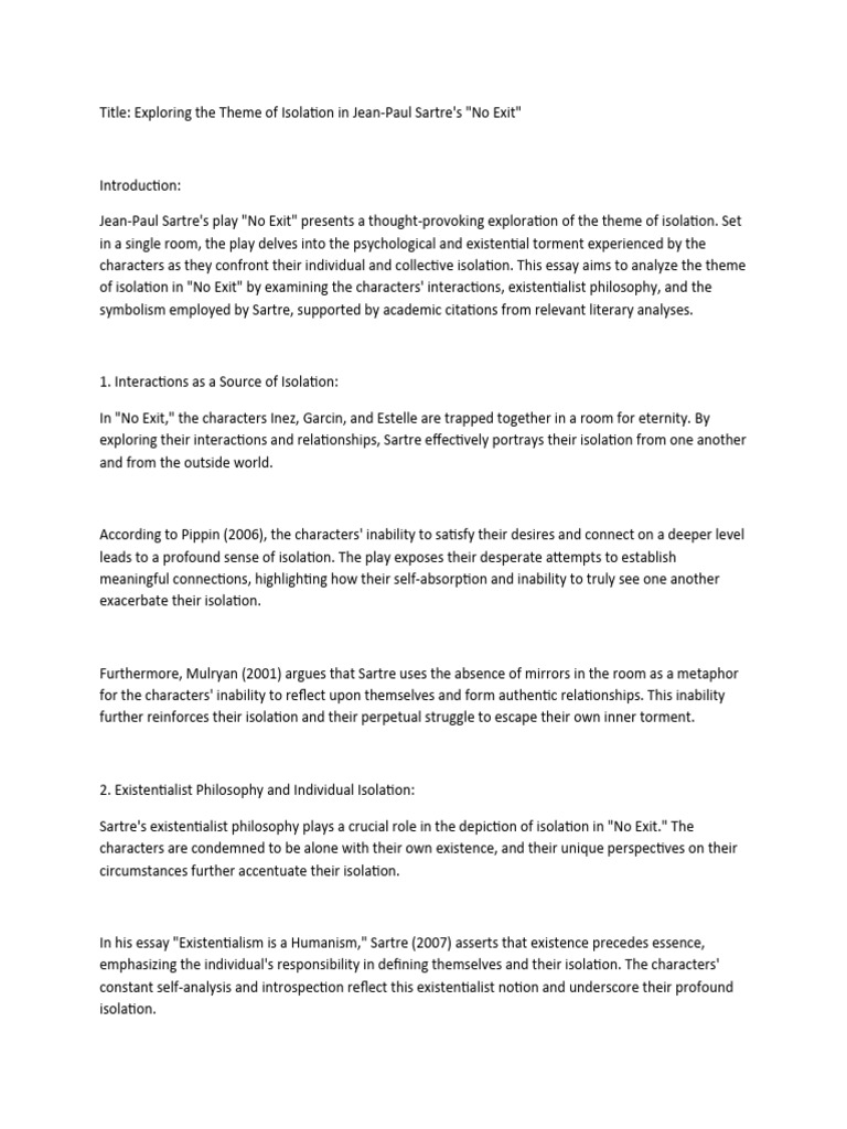 No Exit by Jean Paul Satre (1) | PDF | Existentialism | Jean Paul Sartre