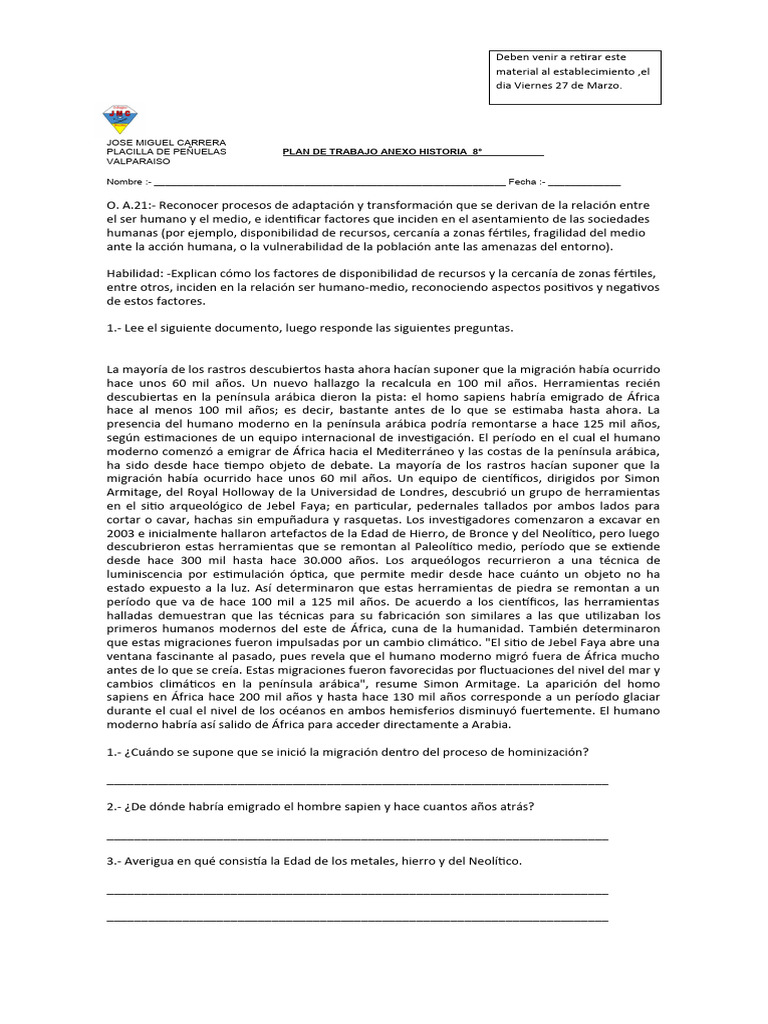 Plan-de-Historia-8°-1 | PDF | Humano