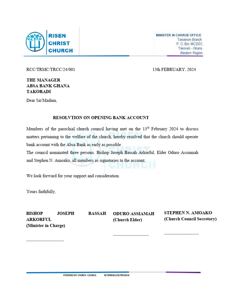 A Letter To Absa Bank For RCC Mtn Land Account | PDF