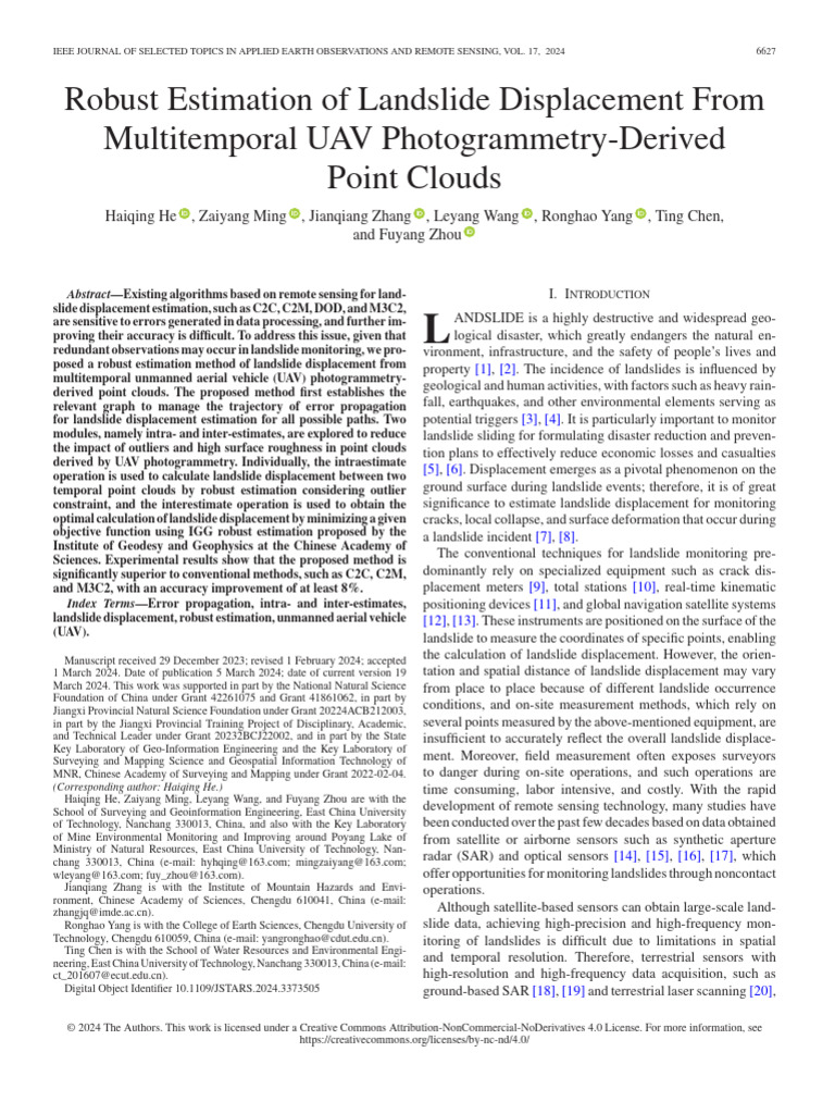Robust Estimation of Landslide Displacement From Multitemporal UAV Photogrammetry-Derived Point ...