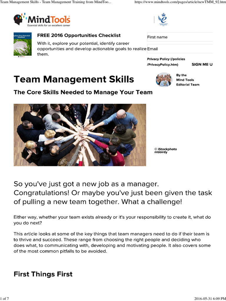 Team Management Skills - Team Management Training from MindTools | PDF