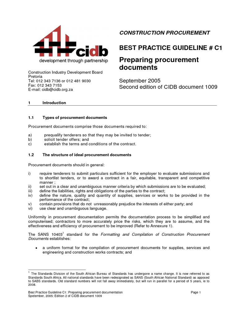 Best Pract Guide c1 1009 Preparing Procurement Documents | PDF ...
