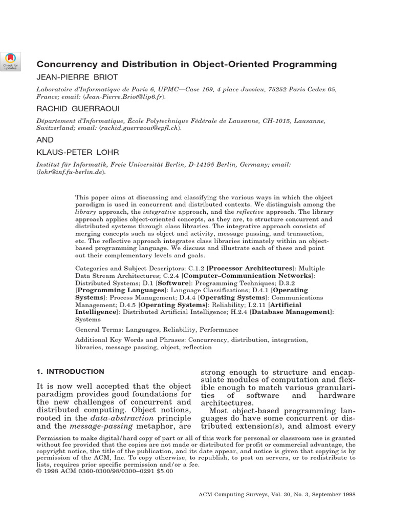 Concurrency and Distribution in Object-Oriented Programming | PDF | Class (Computer Programming ...